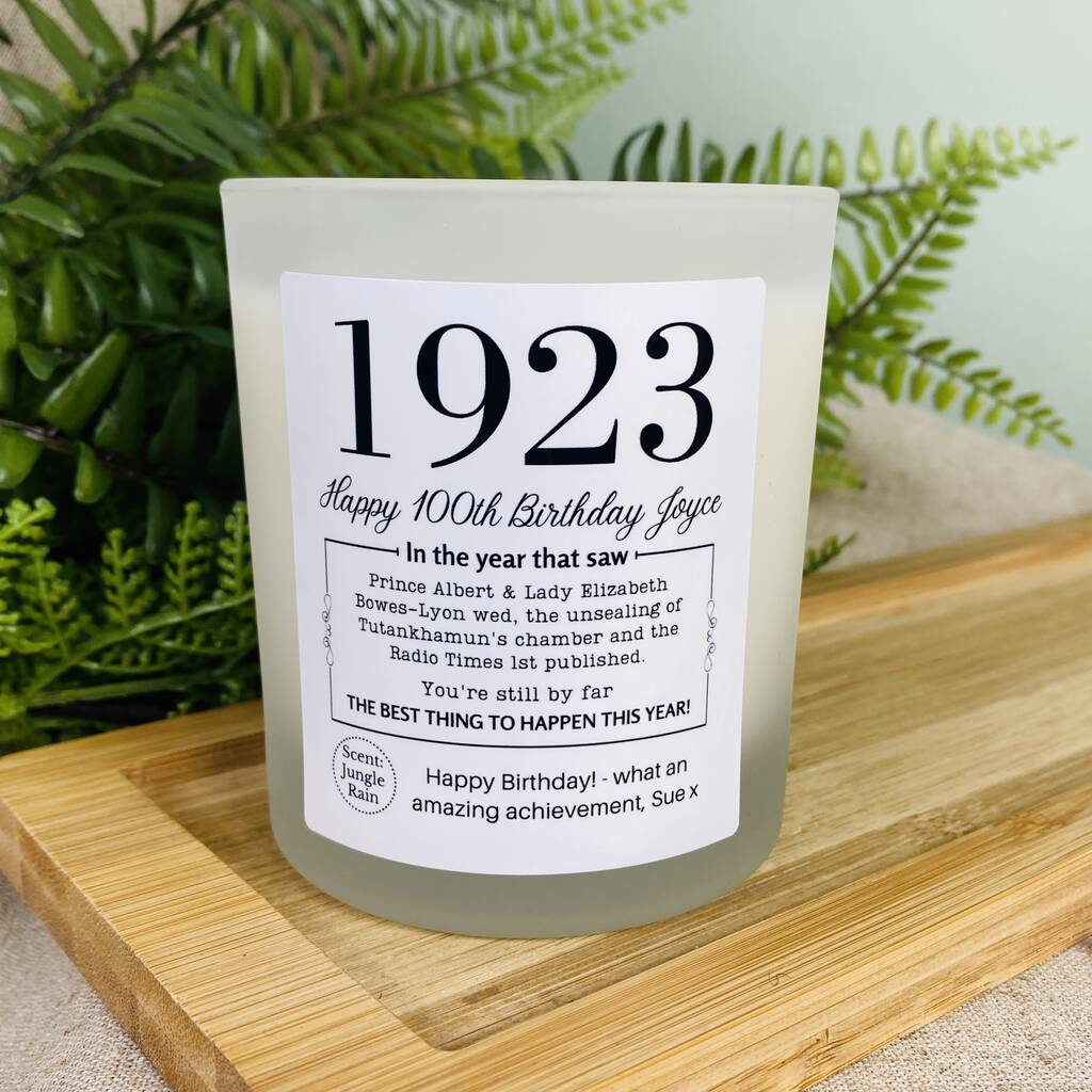 Personalised 100th 1923 Birthday Milestone Candle By The Fire Shack