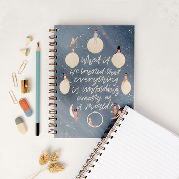 Moon Phases Celestial Star Themed Lined Notebook By Flourish Paperworks