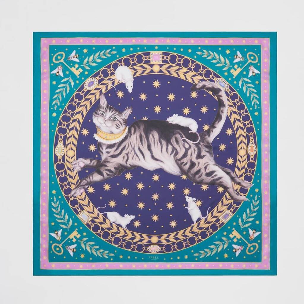 Catherine Rowe Pet Portraits Tabby Emerald Silk Scarf By Fable England