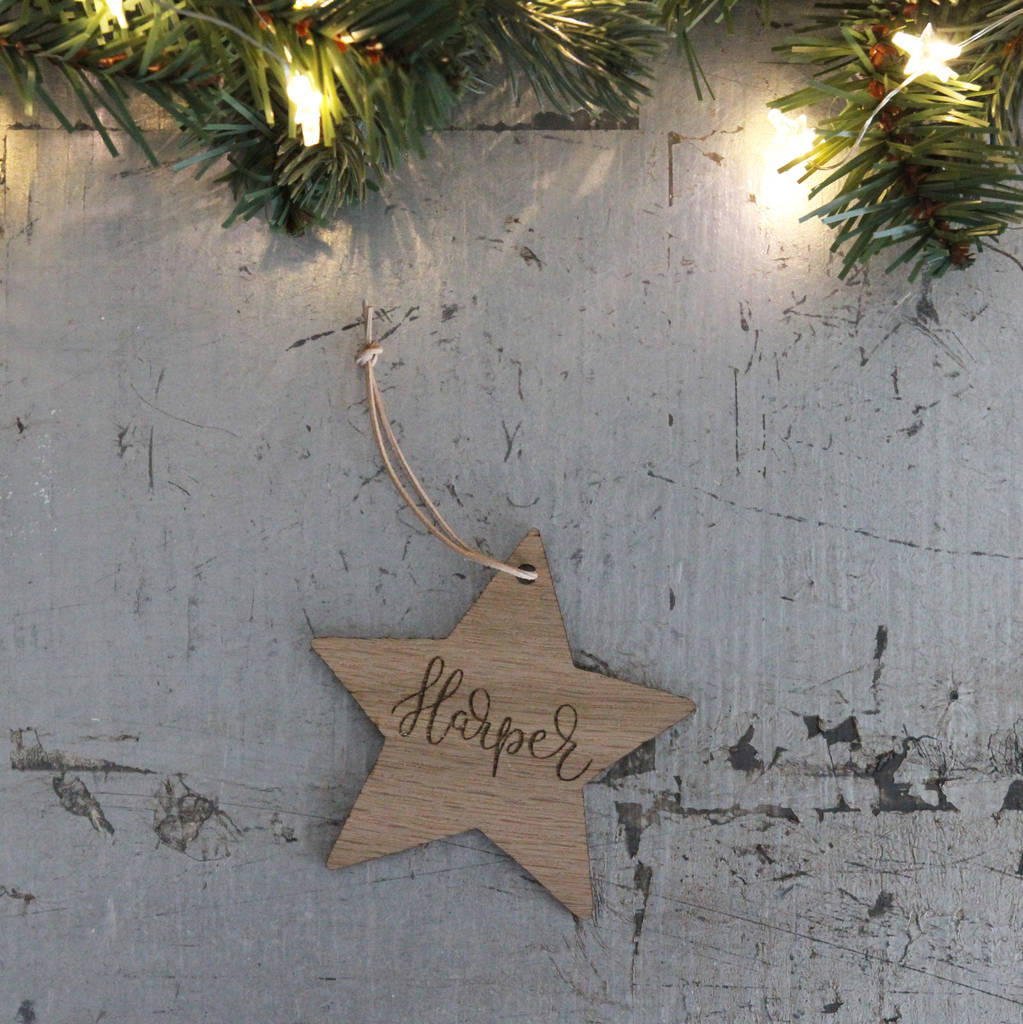 Personalised Wooden Modern Calligraphy Tree Decorations By Polly & Me ...