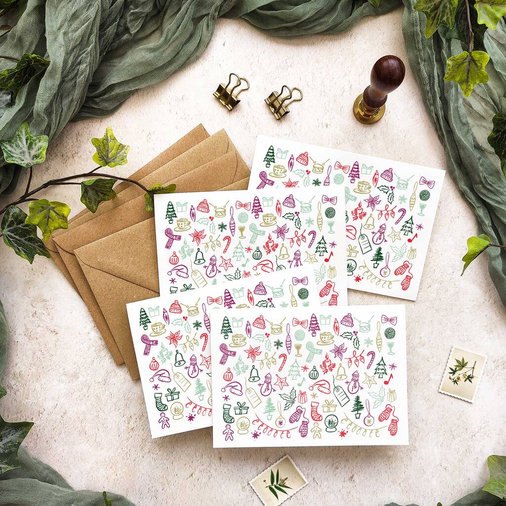 Christmas Doodles Cards And Envelopes By Paper Willow