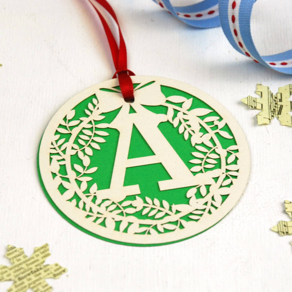 Set Of Five Papercut Wreath Initial Gift Tags By Pogofandango ...