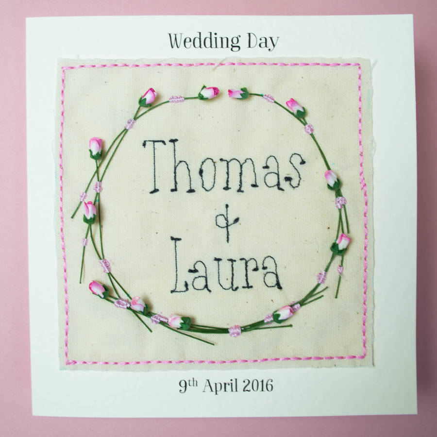 personalised embroidered wedding rose card by sew very english ...