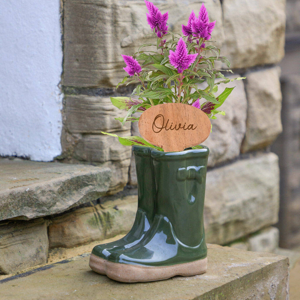 Personalised Forest Green Welly Boots Planter By Dibor ...