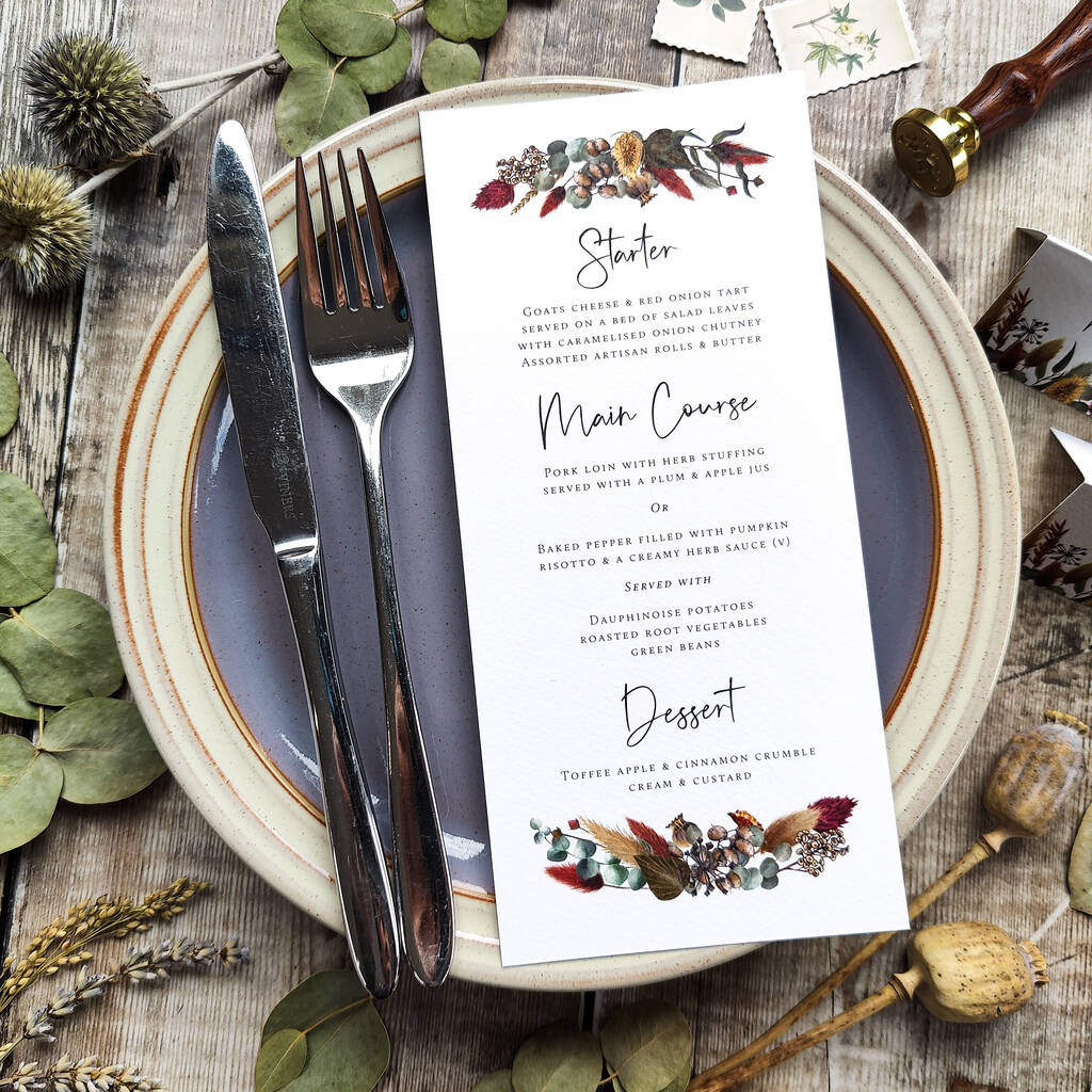 Dried Flowers Menu Card By Paper Willow | notonthehighstreet.com