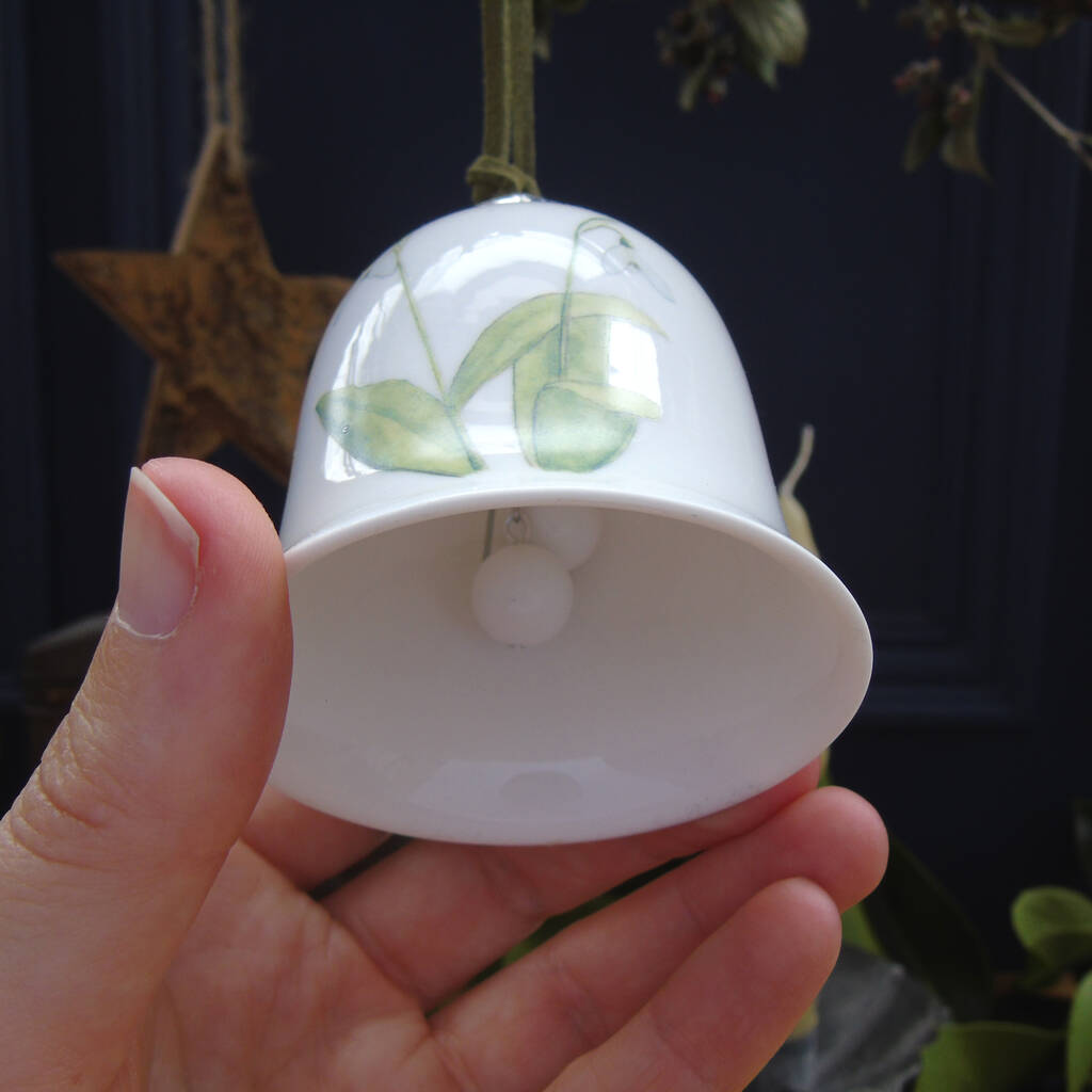 Snowdrops Fine Bone China Bell Decoration By littlebirdydesigns