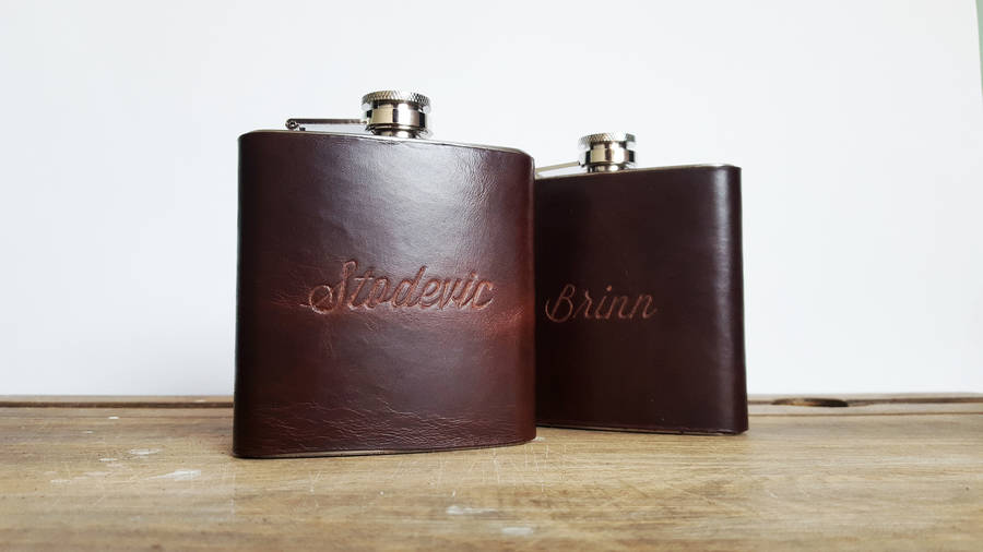 custom name leather hip flask by hôrd | notonthehighstreet.com