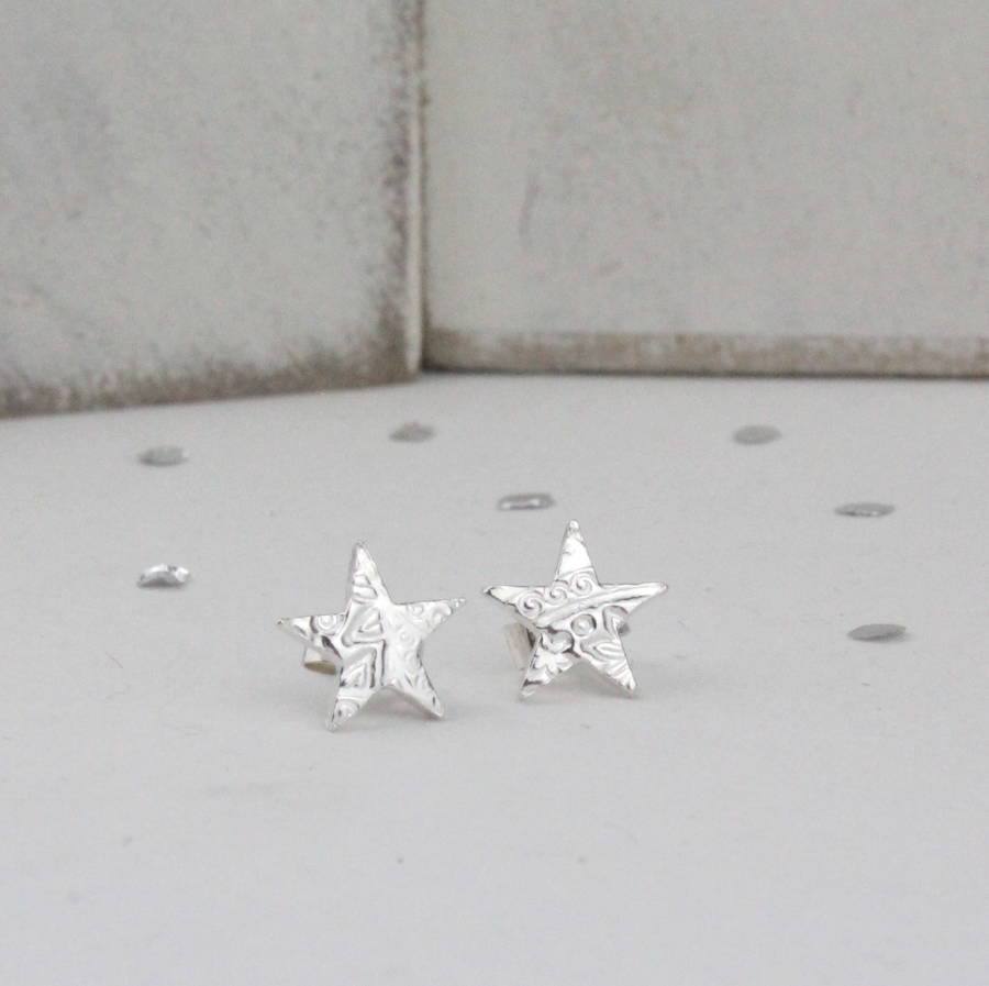 sterling silver textured star studs by lucy kemp silver jewellery ...