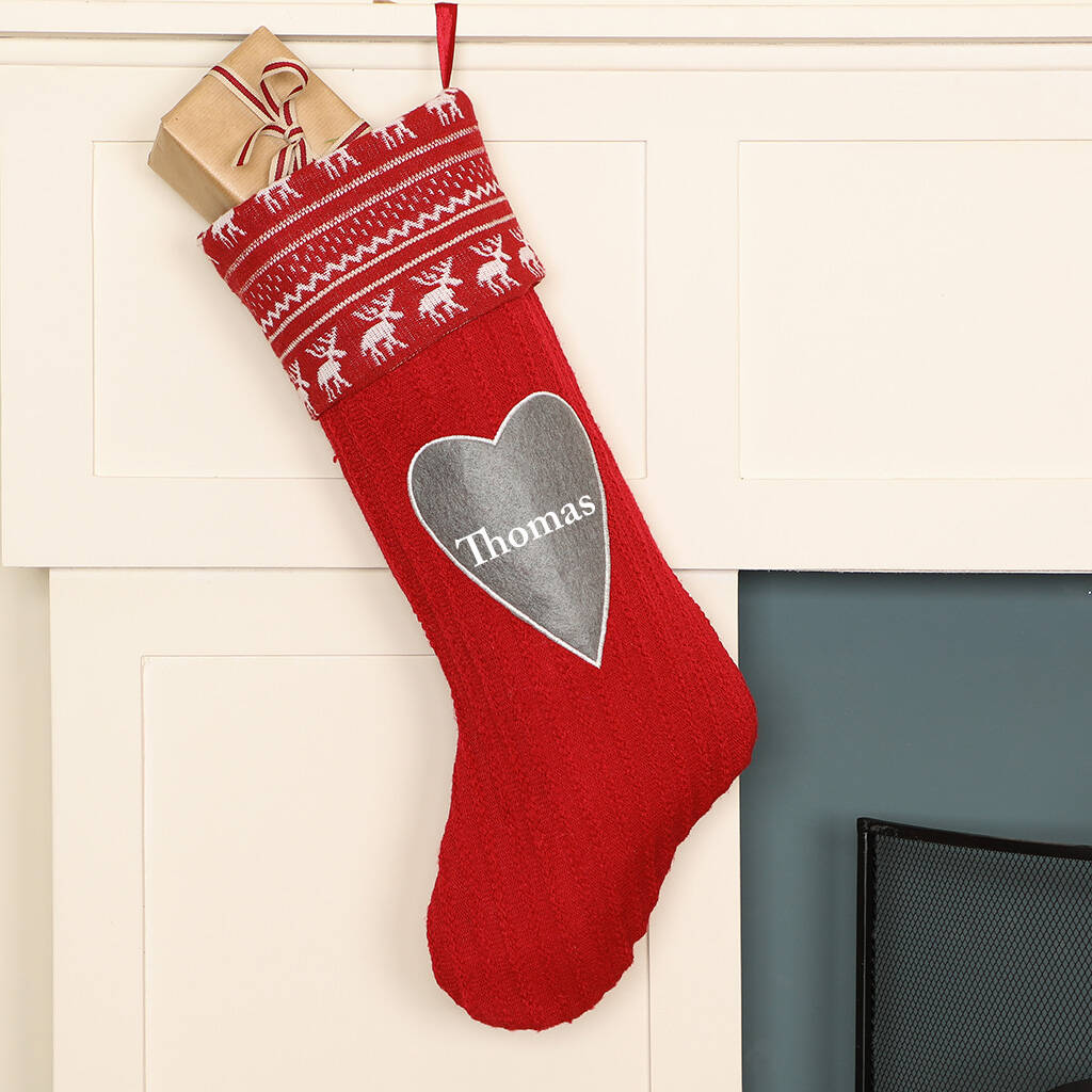 personalised red nordic heart christmas stocking by dibor ...