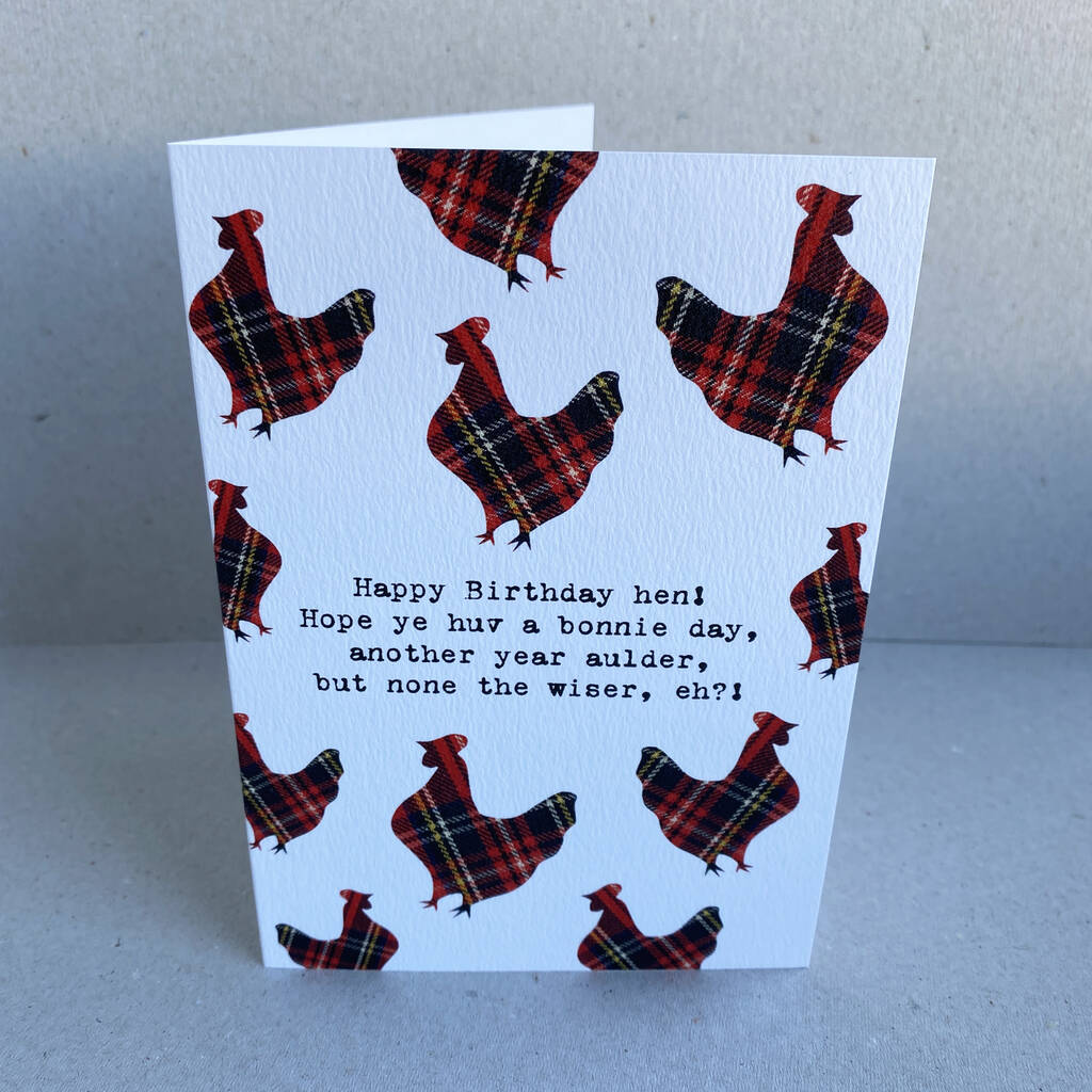 Happy Birthday Hen Printed Tartan Birthday Card By Hiya Pal ...