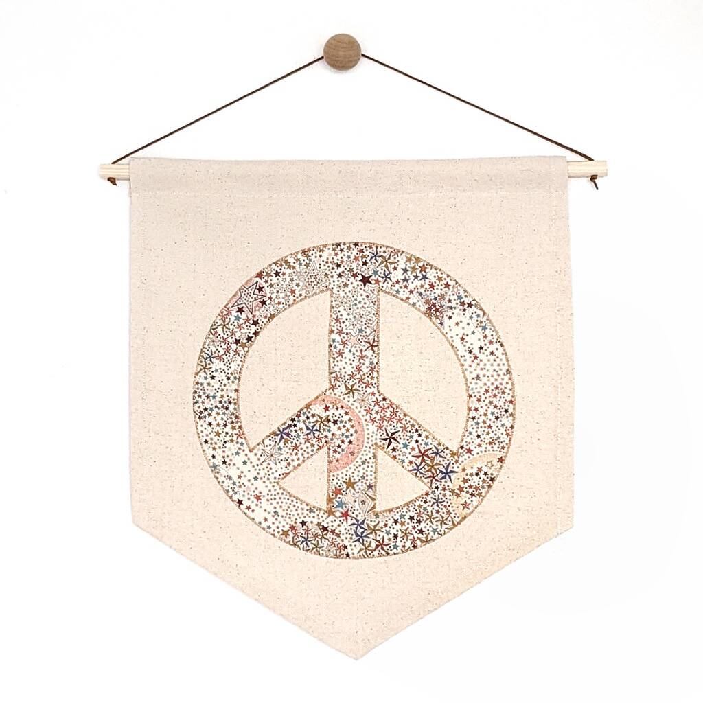 Custom Peace Wall Hanging In Printed Fabric By Happy Sunday Studio