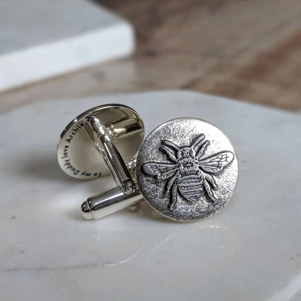 personalised silver bee cufflinks by hold upon heart | notonthehighstreet.com