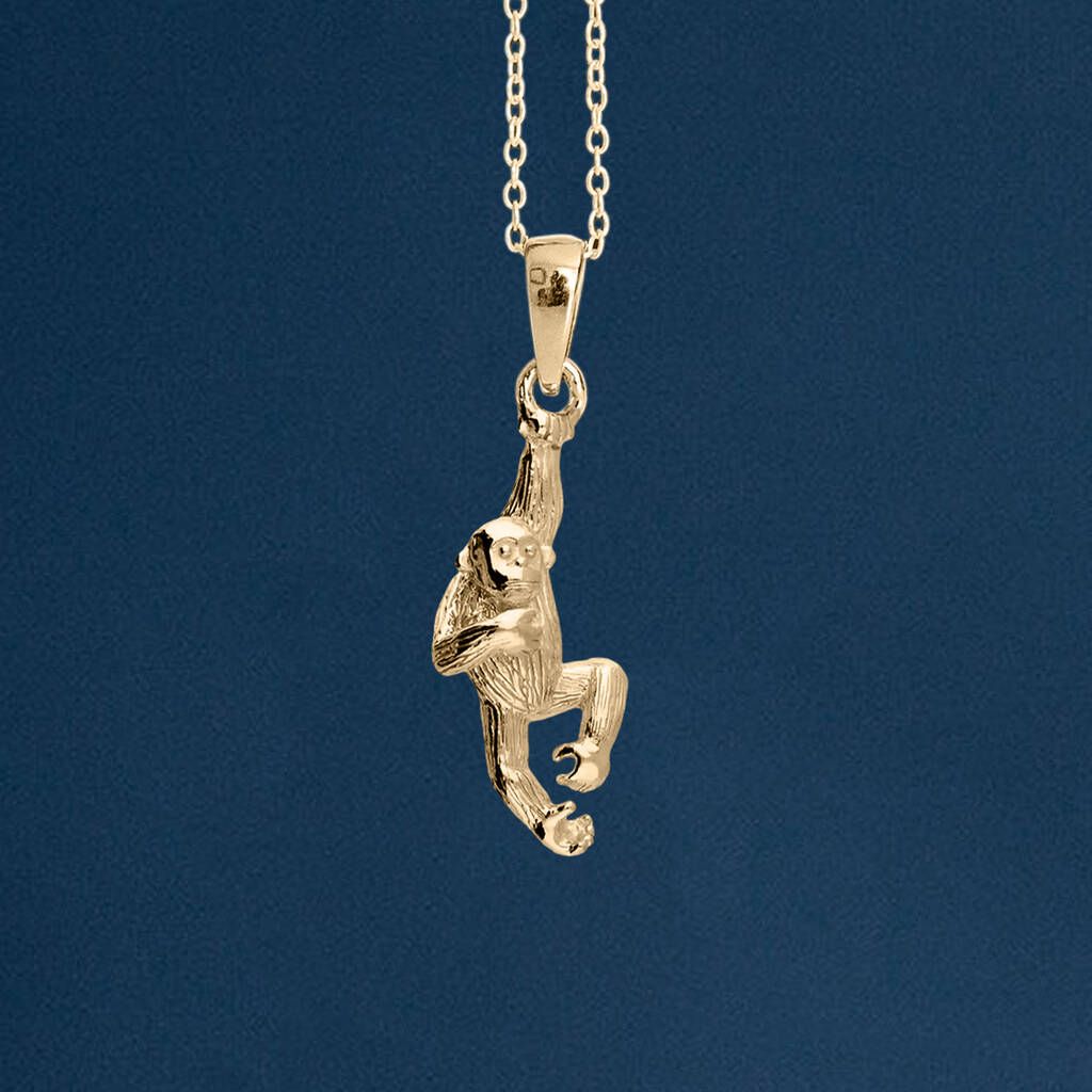 Yellow Gold Plated Cheeky Monkey Necklace By Songs of Ink and Steel