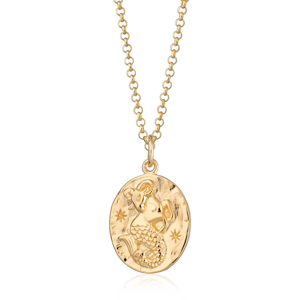 Engraved Gold Plated Capricorn Zodiac Necklace By Lily Charmed