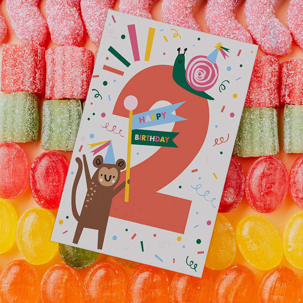 Children's Second Birthday Card Age Two 2nd Birthday By Happy Go Lucky ...