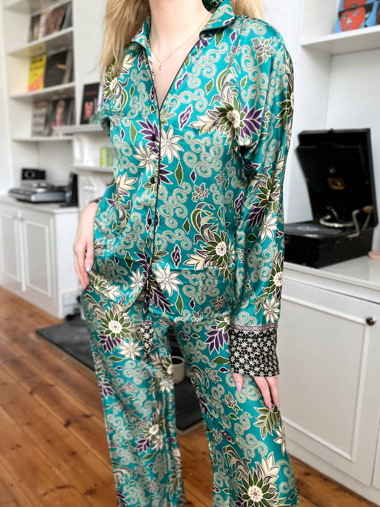 Turquoise Silk Blend Pyjama Set By Maru Loungewear | notonthehighstreet.com