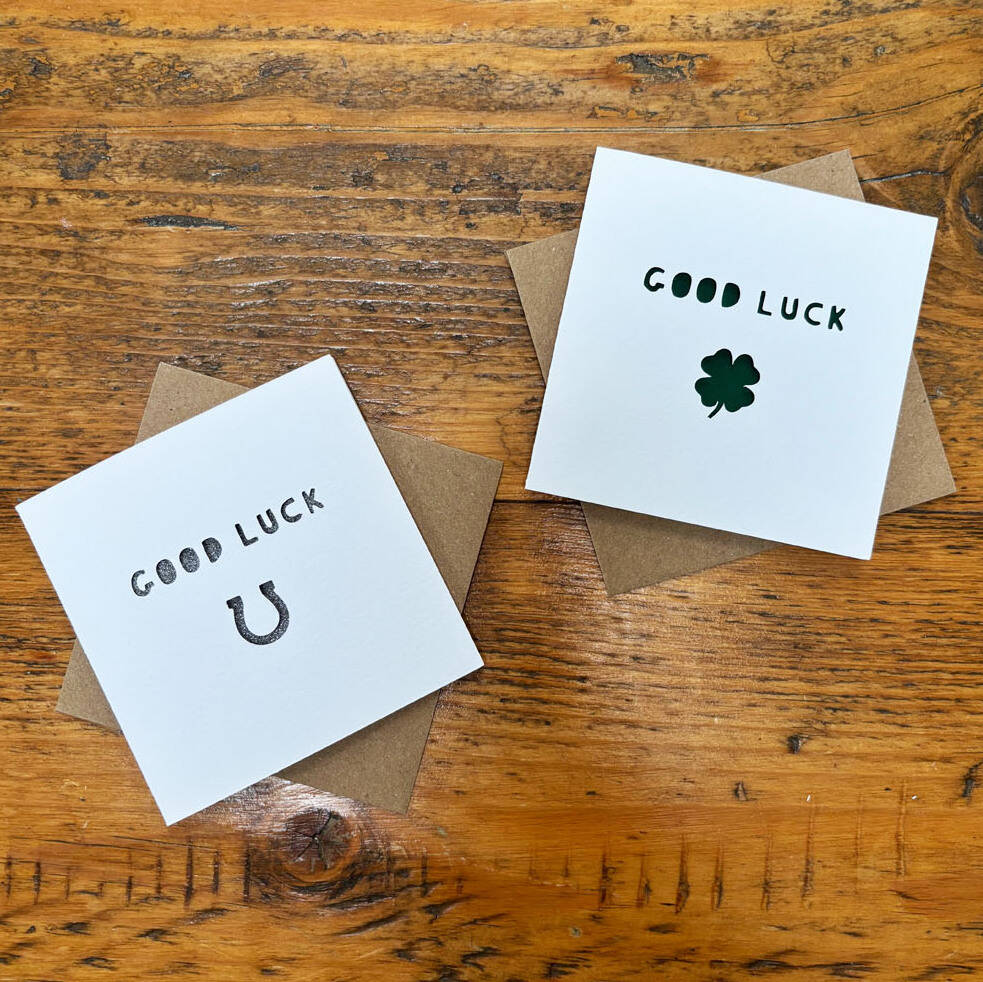 Good Luck Card With Lucky Four Leaf Clover Paper Cut By Laura M Designs