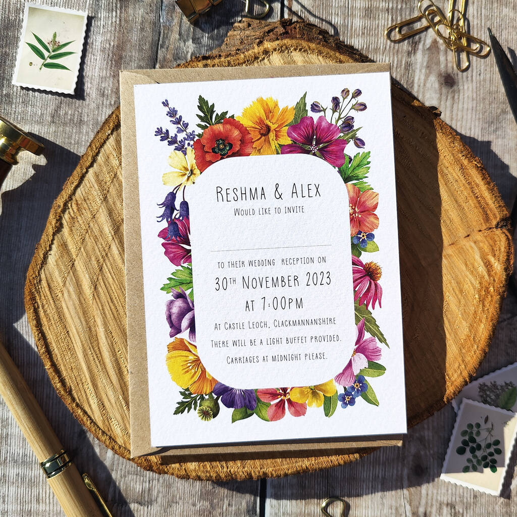 Colourful Flowers A6 Wedding Invitation Suite By Paper Willow ...