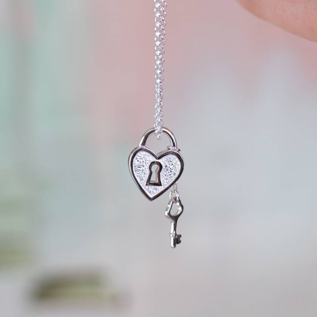 sterling silver heart shaped lock and key necklace by lily charmed ...