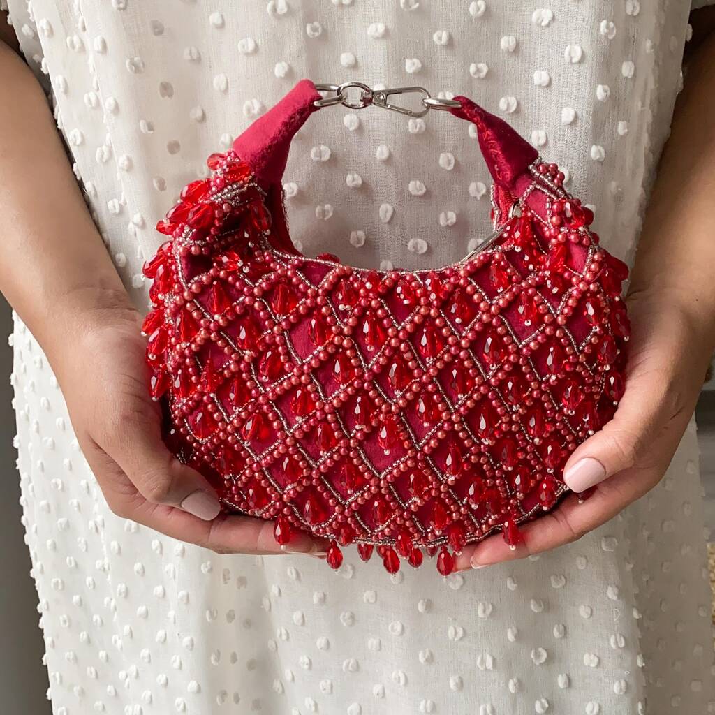 Tala Deep Red Suede Handbag By Atiya Choudhury