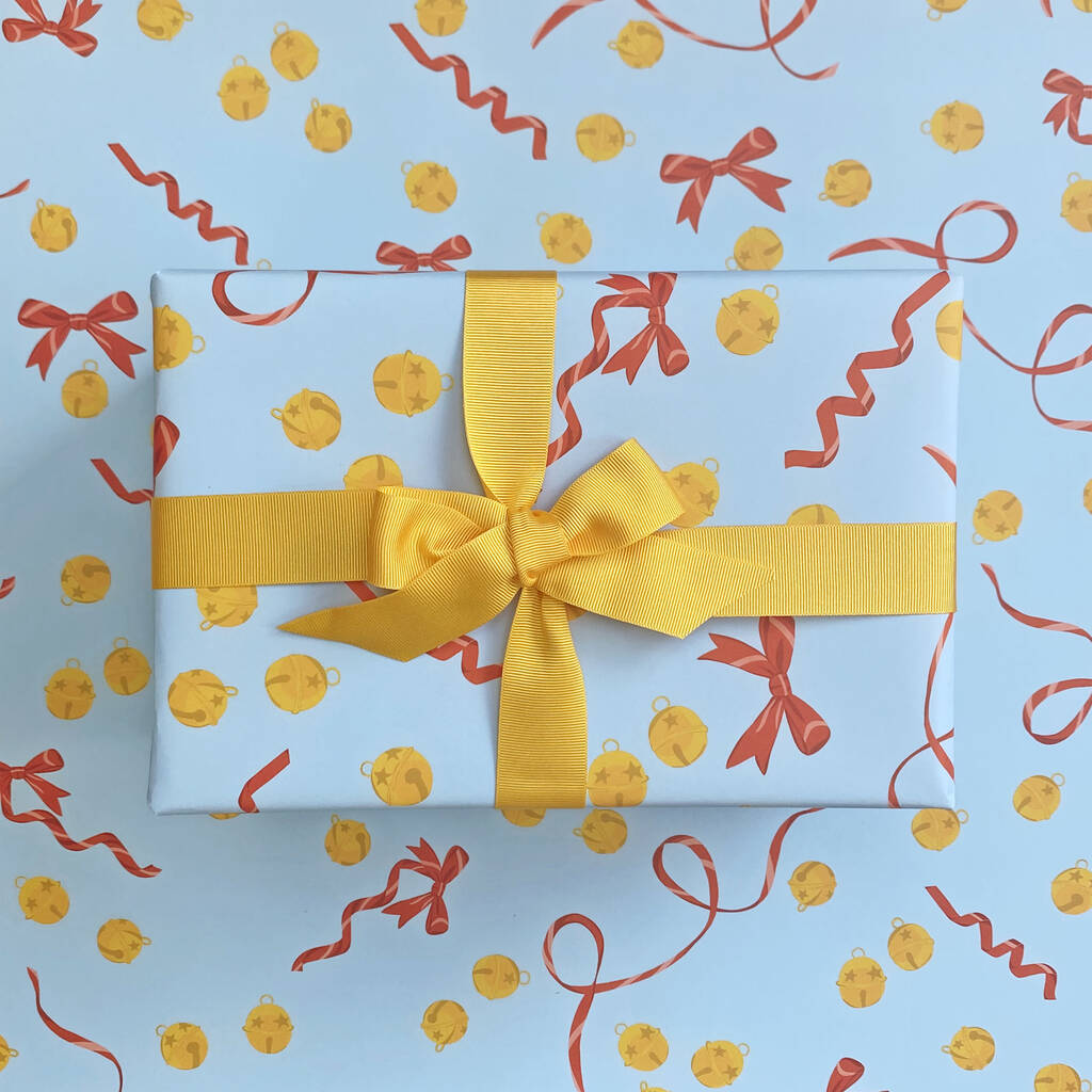 Bells And Ribbons Christmas Wrapping Paper By Lizzie Chancellor