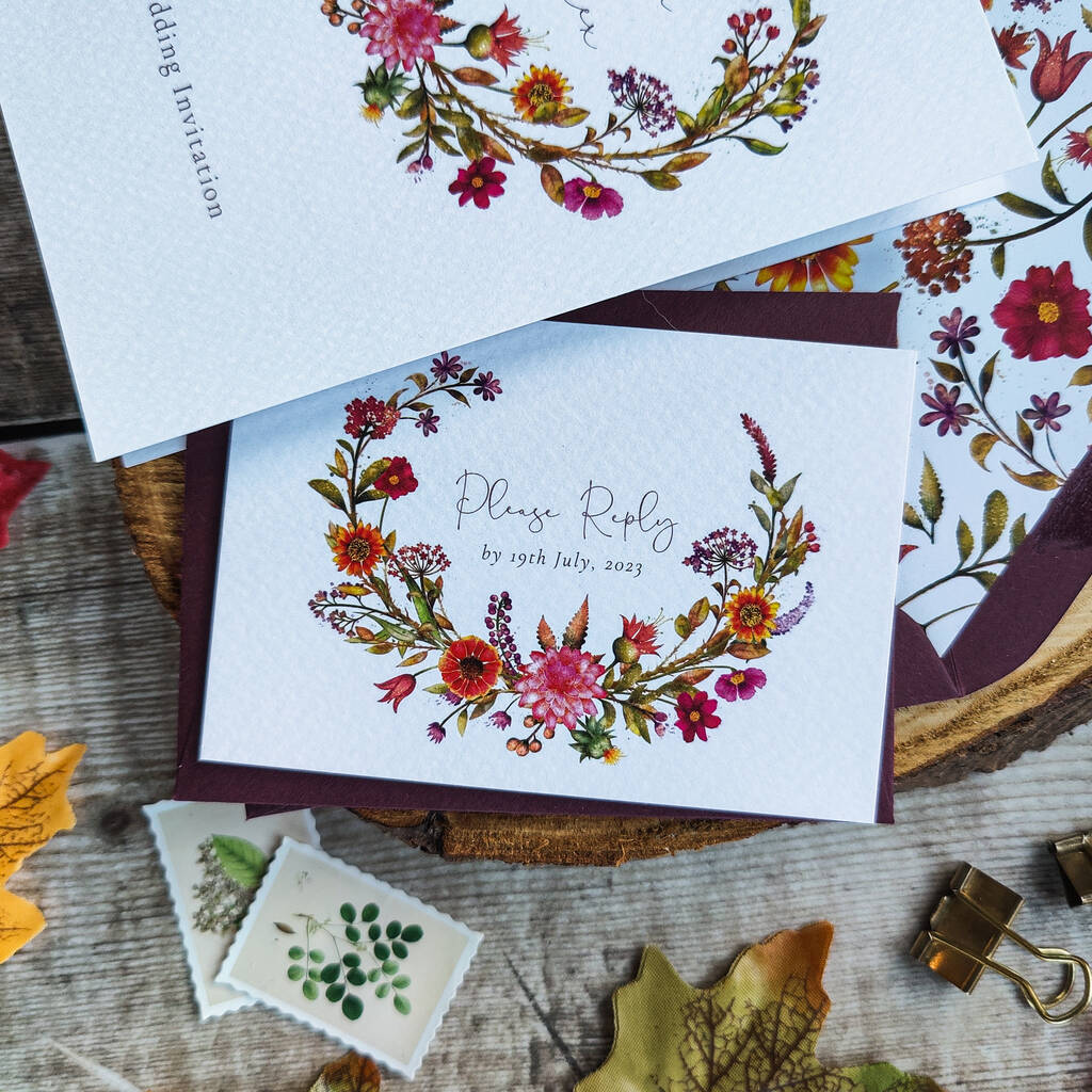 Autumn Flowers Folded Wedding Invite By Paper Willow ...