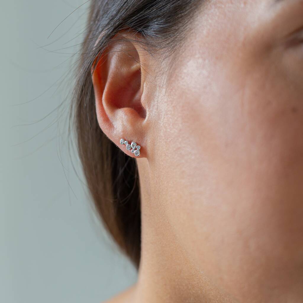 Ethical Silver Bubble Studs With Cz Argentina By Vurchoo Jewellery