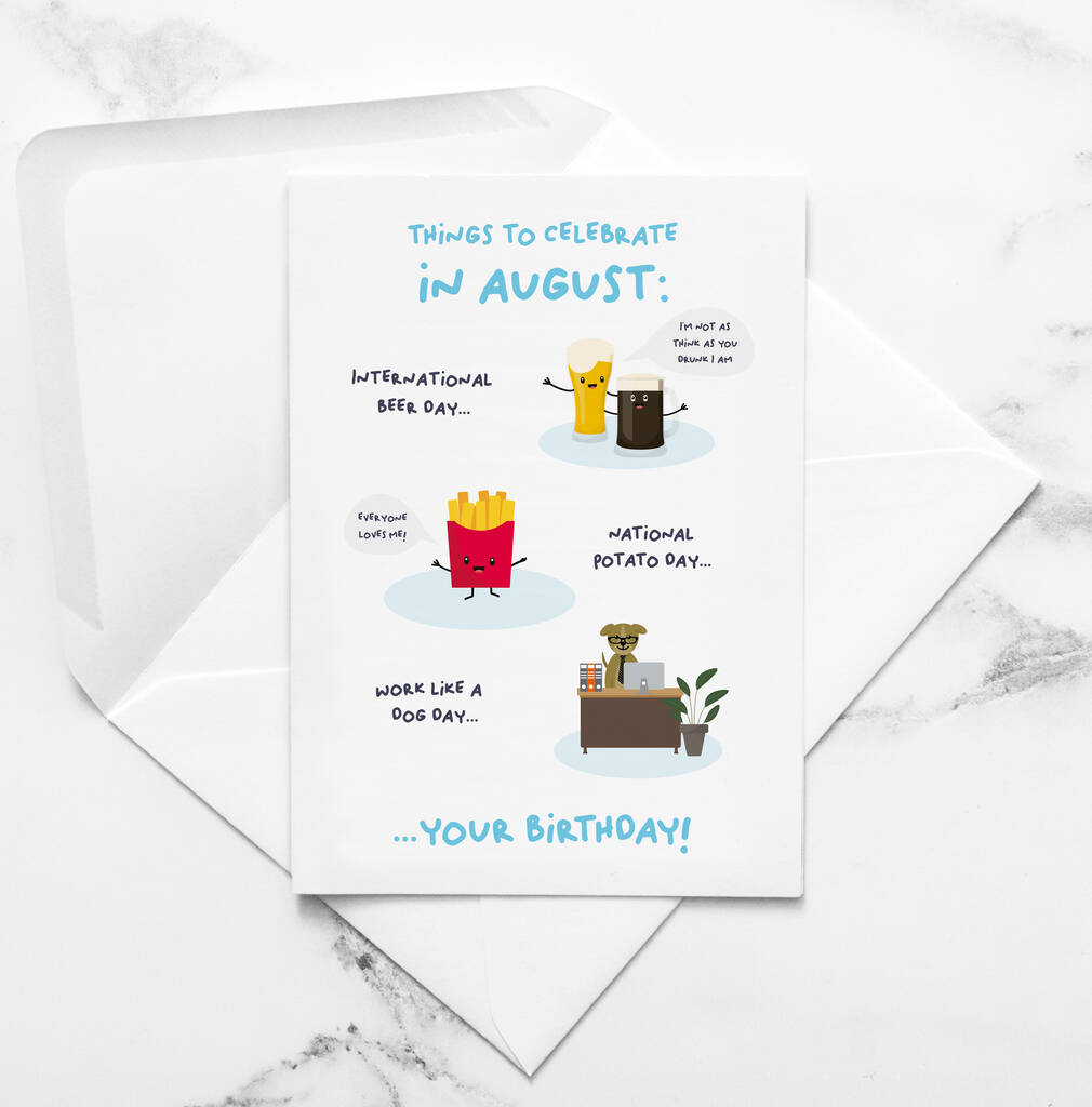 August Birthday Card Things To Celebrate In August By PaperJam Print August Birthday Card Things To Celebrate In August By PaperJam Print