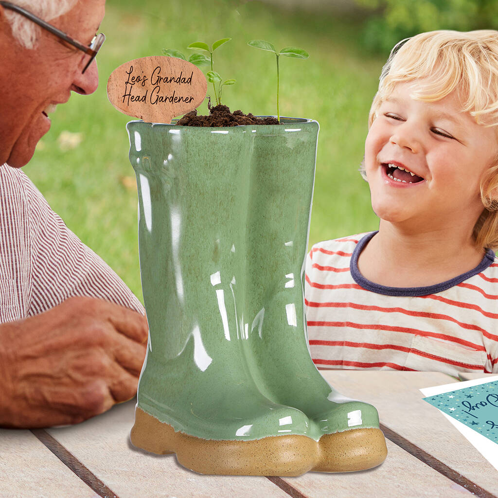 Two Personalised Summer Garden Welly Boot Planters By Dibor ...