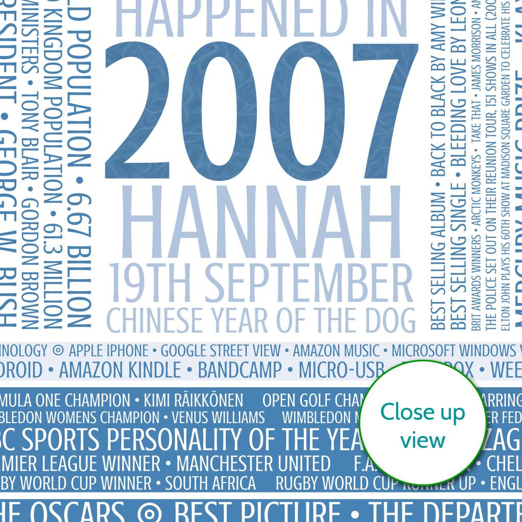 Personalised 16th Birthday Print Year 2007 Facts By elevencorners ...