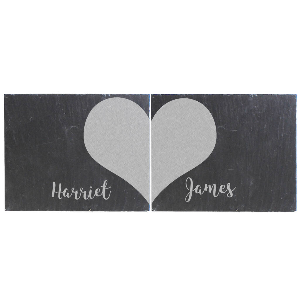 Personalised Two Hearts Slate Coaster Set By Blackdown Lifestyle ...