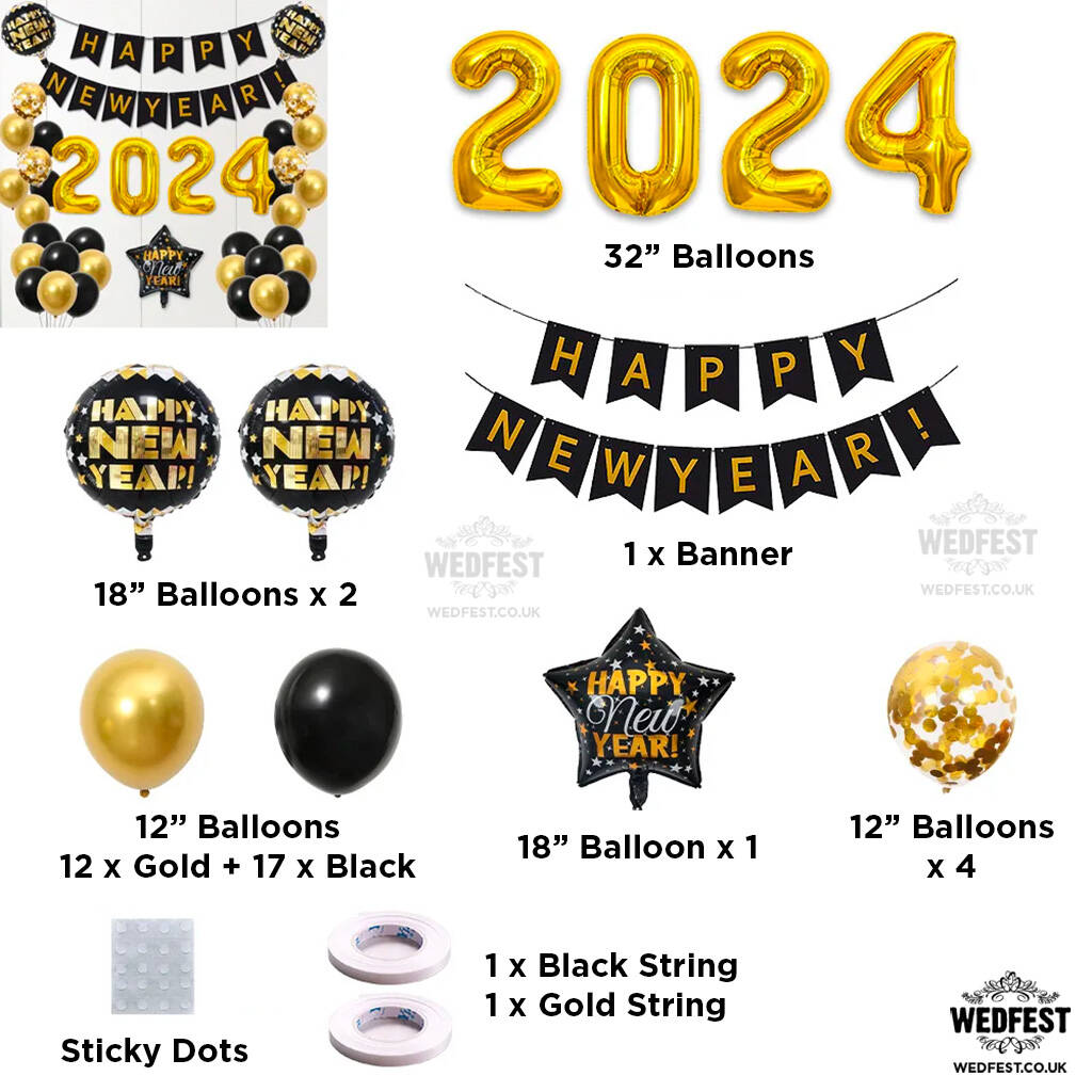 New Years Eve 2024 Balloons Decorations Set By WEDFEST