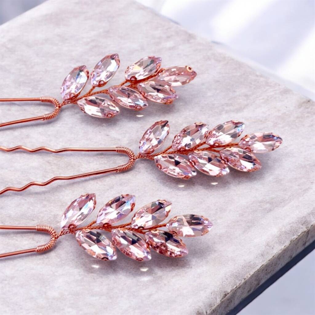 Large Pink Crystal Hair Pins By Petal Pearl Accessories