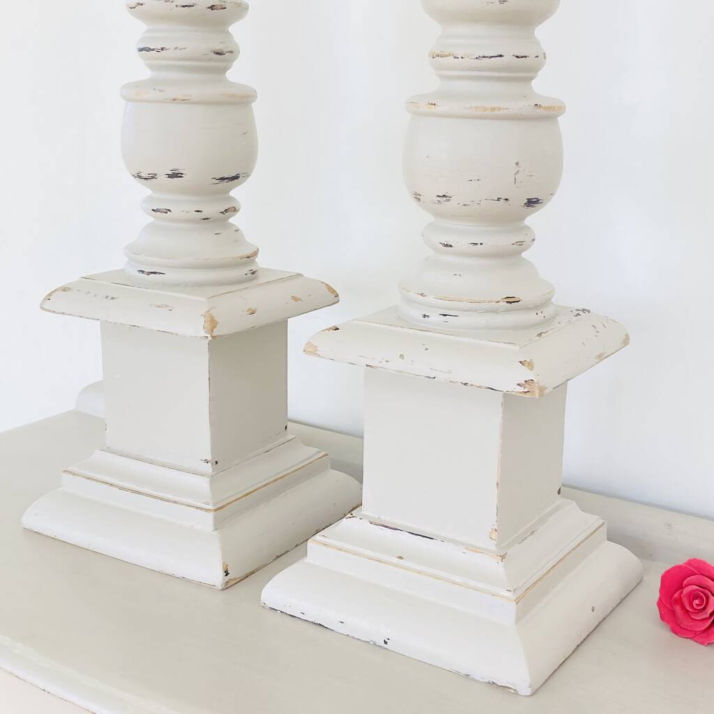 Pair Of Extra Large Vintage Hand Painted Pillar Candlesticks ~ 28 By ...