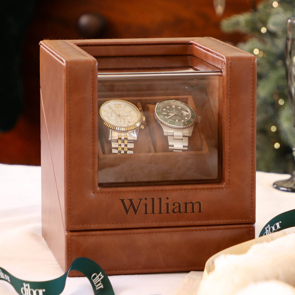 Personalised Large Tan Double Watch Display Case By Dibor ...