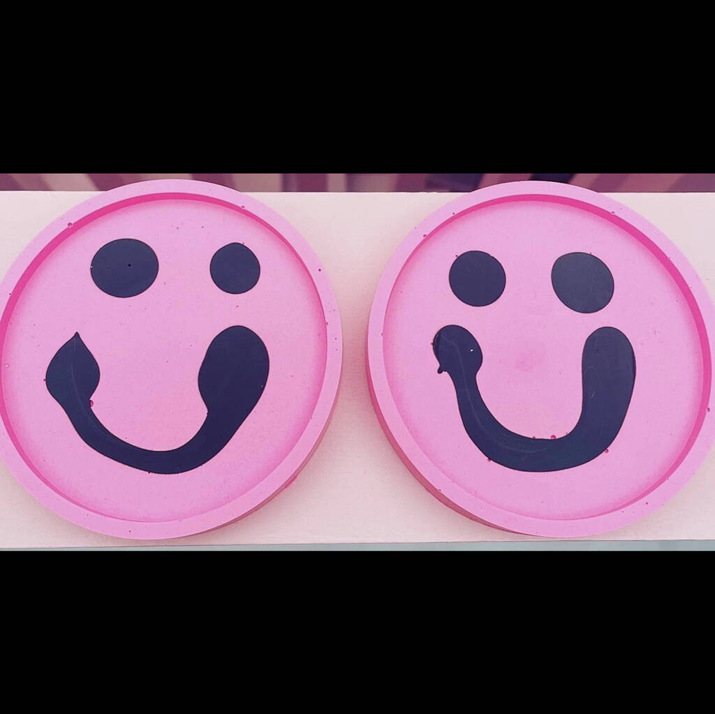 Smiley Face Coasters/ Trays Neon Pink Set Of Two By Made By Robyn ...