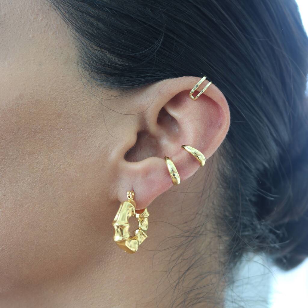18 K Gold Plated Mini Bamboo Hoop Earrings By GOLD FOLK ...