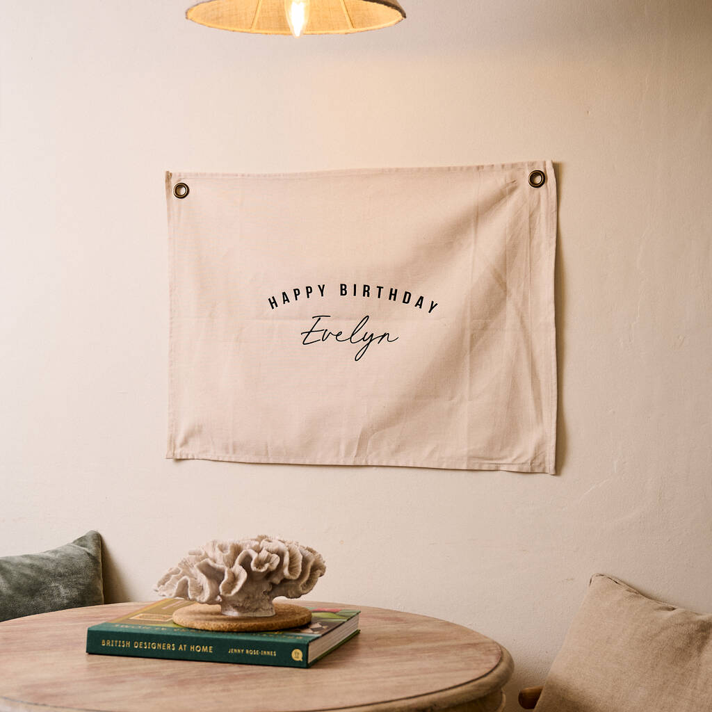 Personalised Happy Birthday Linen Banner By Sunday's Daughter ...