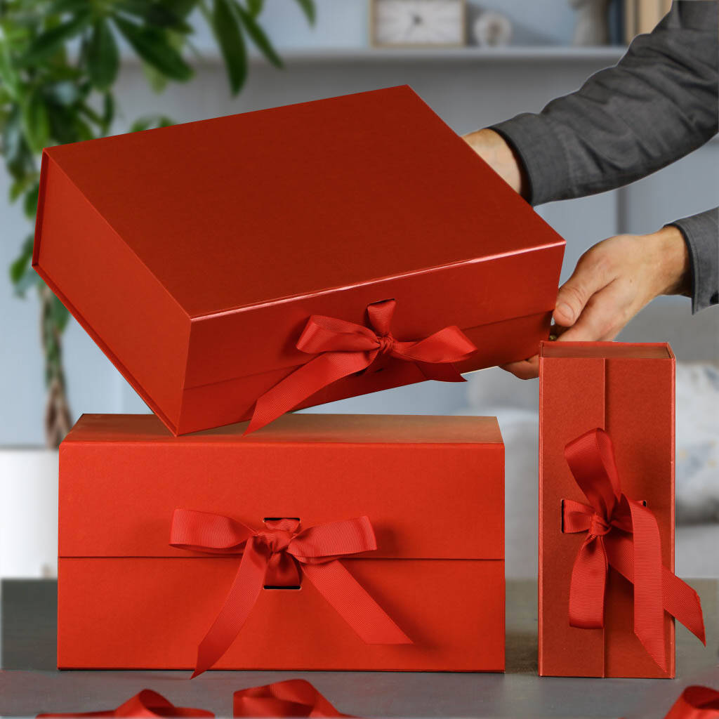 Three Luxury Red Christmas Gift Boxes Tower Set By Dibor ...