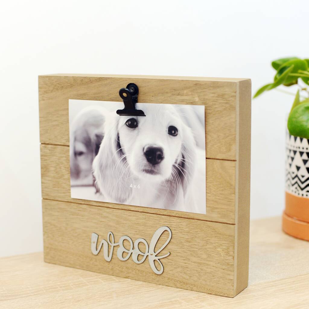 Wooden Block Clip Dog Photo Frame Woof By DingaDing