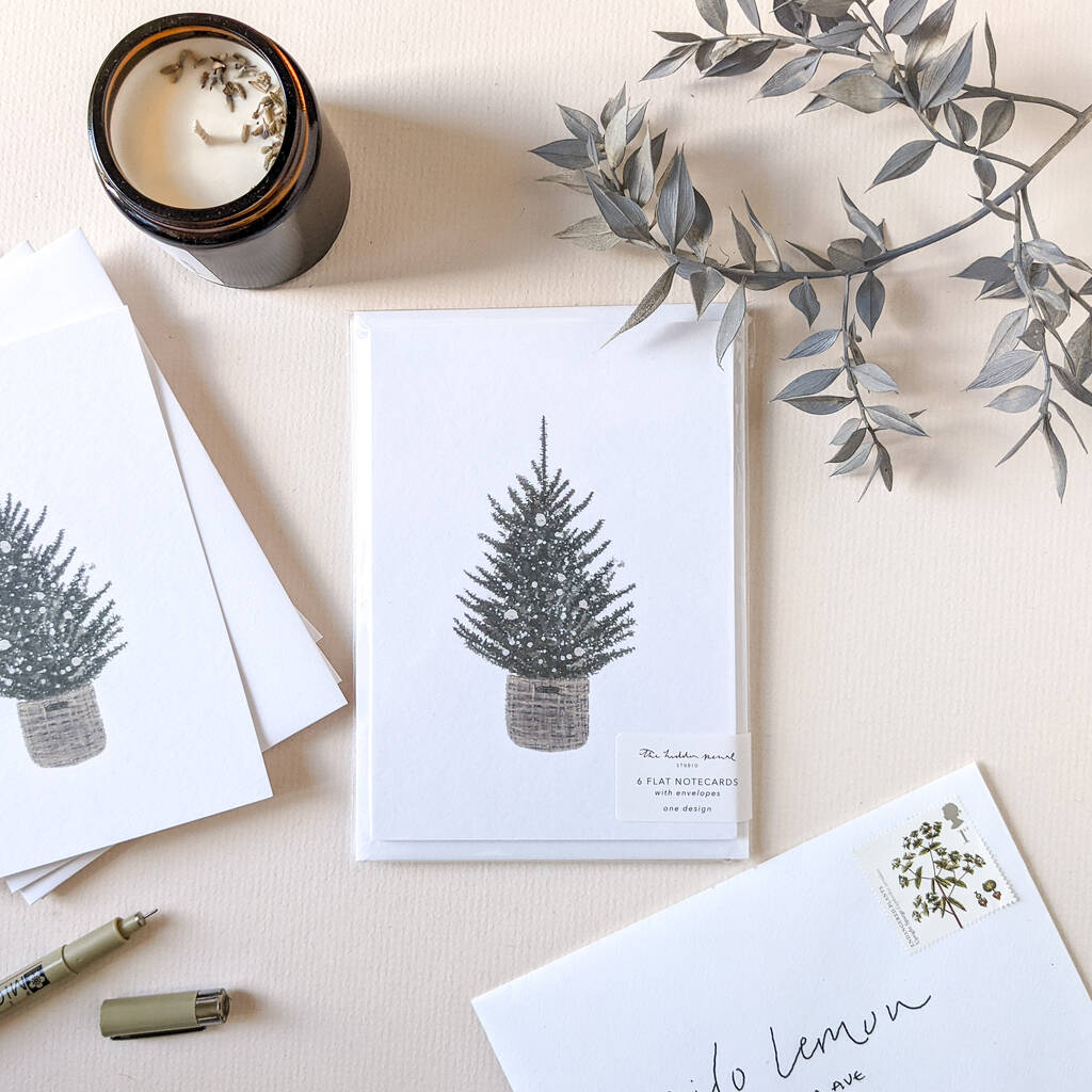 'Simple Christmas Tree' Pack Of Six Flat Notecards By The Hidden Pearl ...