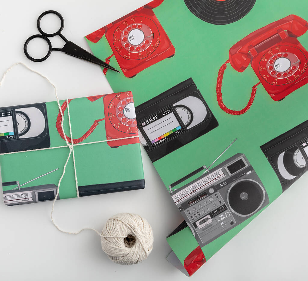 Retro Electronics Wrapping Paper Large Print By you've got pen on your face