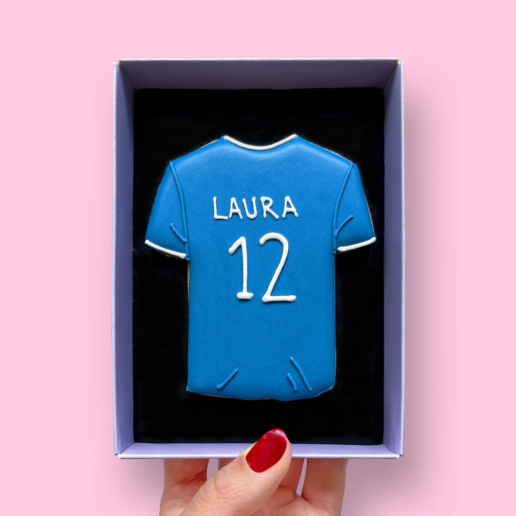 Personalised Football Shirt Letterbox Cookie Blue By Baked by Steph ...