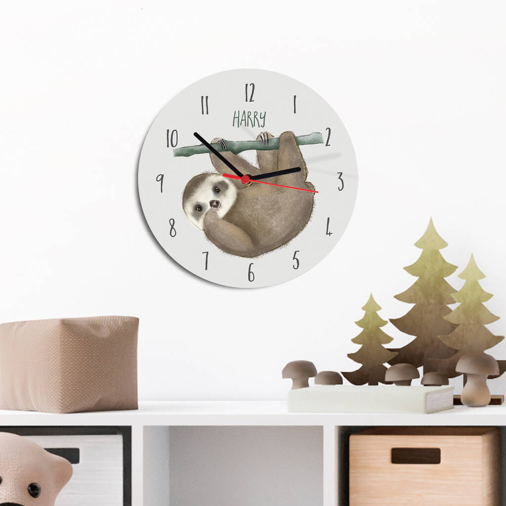 Baby Sloth Personalised Clock By Donna Crain | notonthehighstreet.com