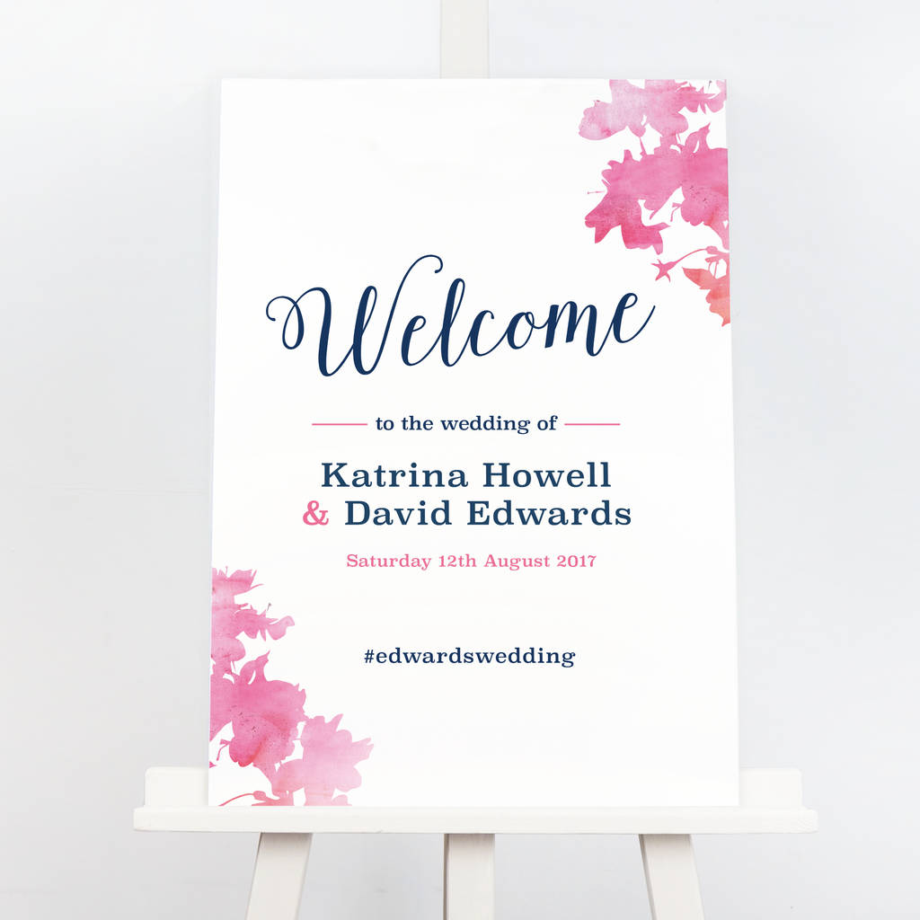 Pink And Navy Blossom Wedding Welcome Sign By Project Pretty ...