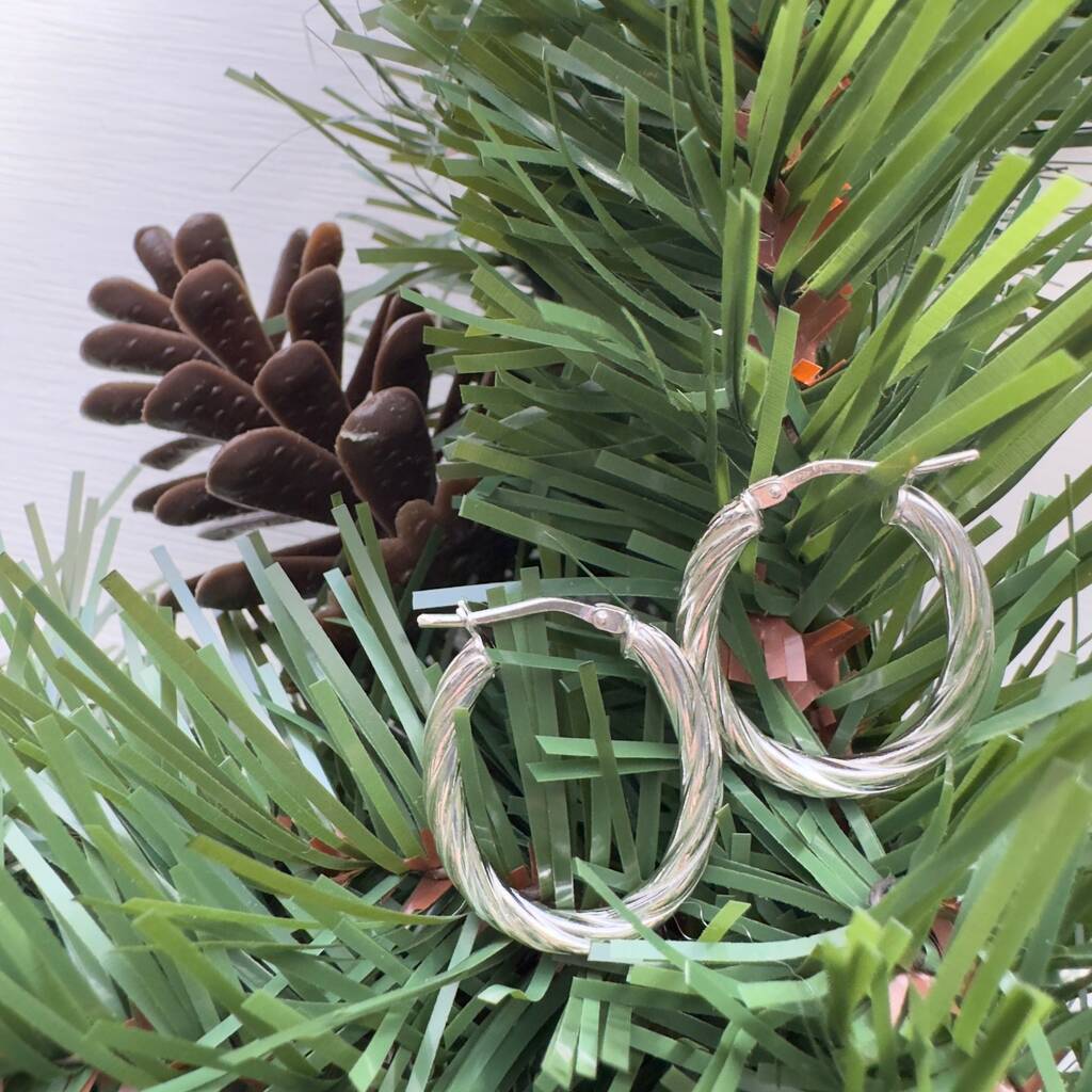 Oval Twisted Silver Hoop Earrings In Sterling Silver By The London ...