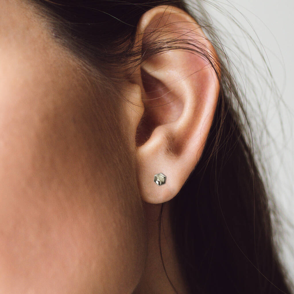 Hexagonal Mini Studs, Sterling Silver By Katie Belle