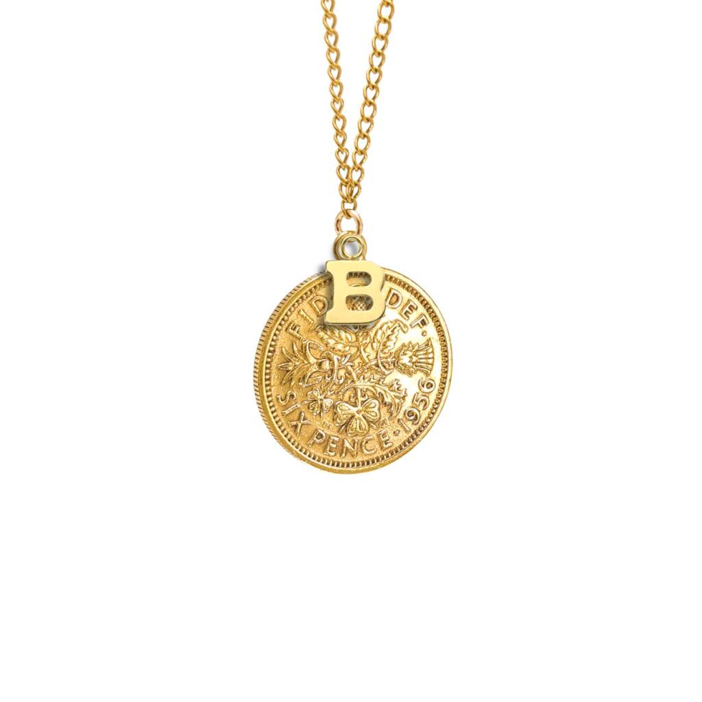 Queen Elizabeth Gold Plated Sixpence Initial Pendant By Mintique of ...
