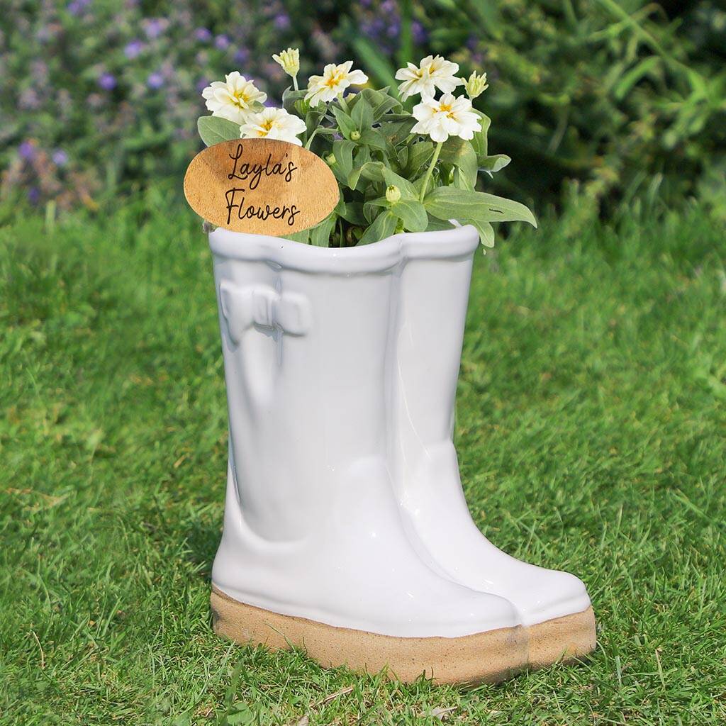 Personalised White Welly Boots Garden Planter By Dibor ...