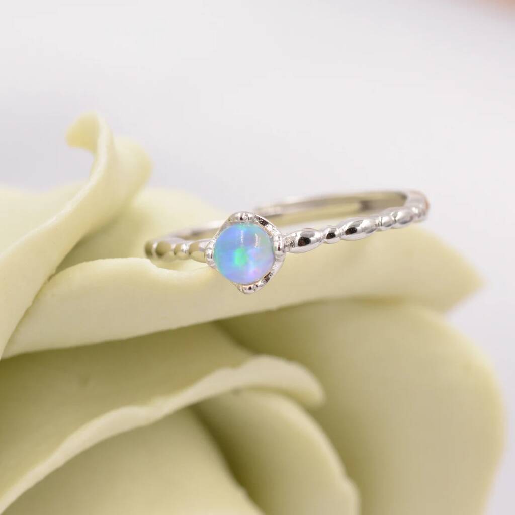 Sterling Silver Adjustable Opal Gemstone Ring By Silver Rain Silver